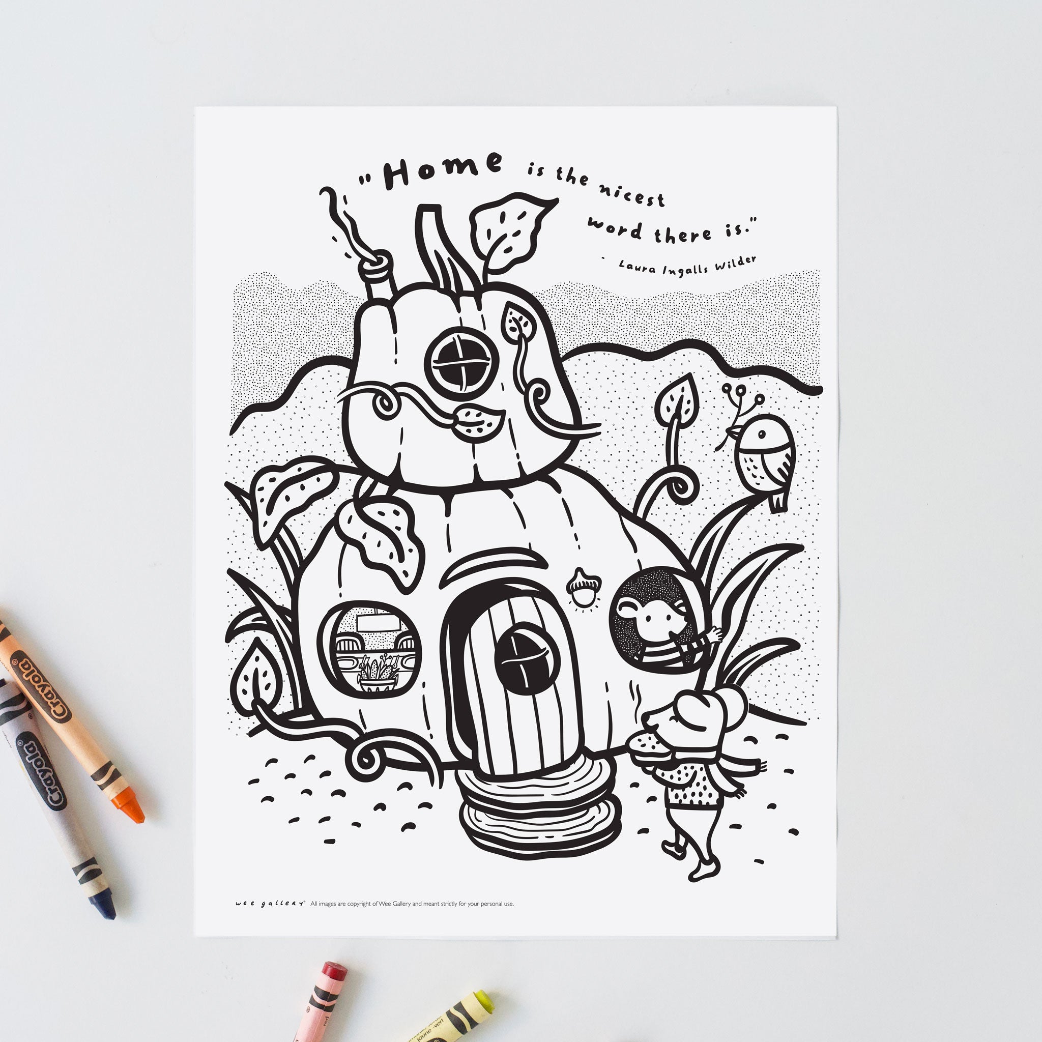 Cozy Pumpkin Cottage Coloring Page – Wee Gallery