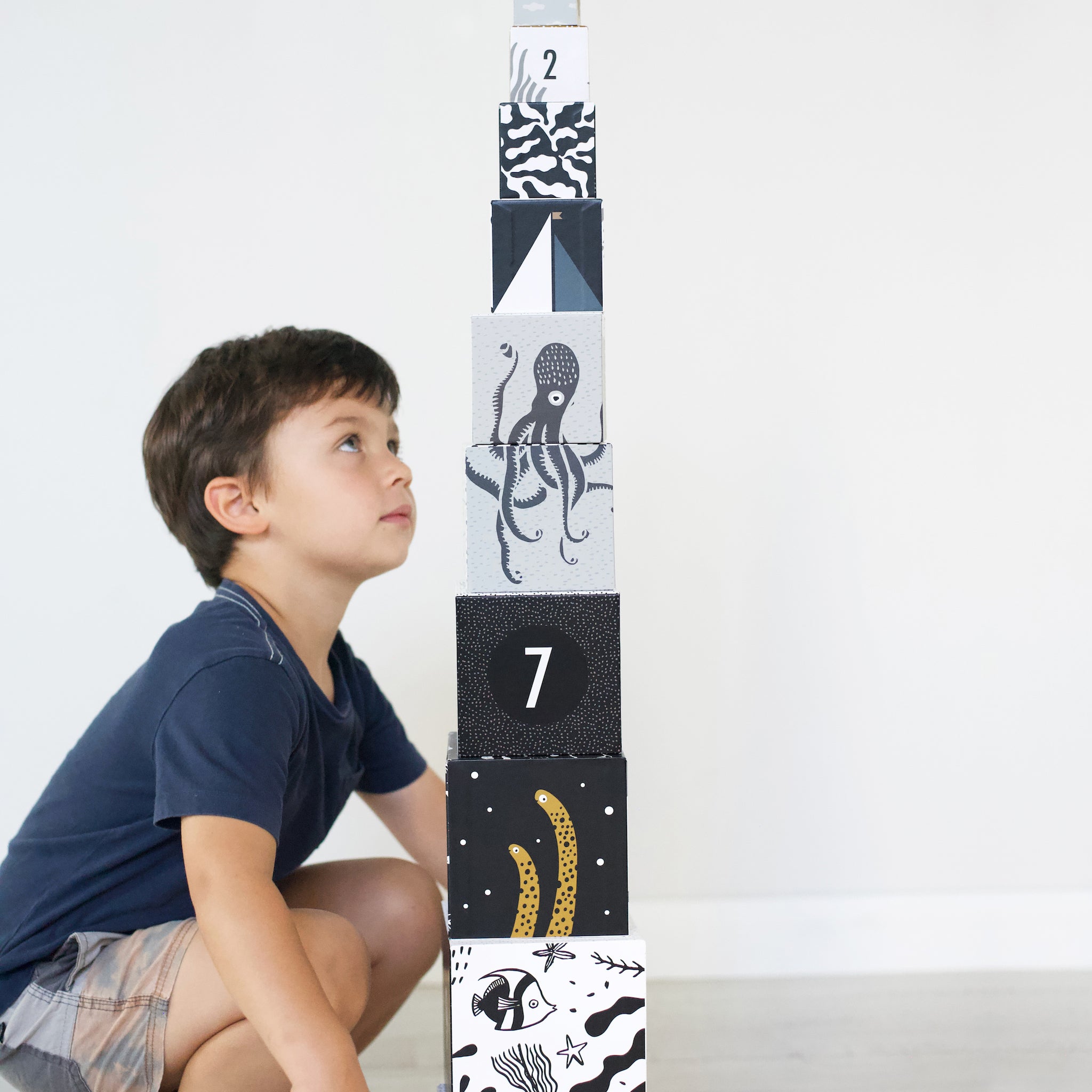 Wee Gallery Nesting Blocks - Ocean Animals Blocks for Toddler, Kids