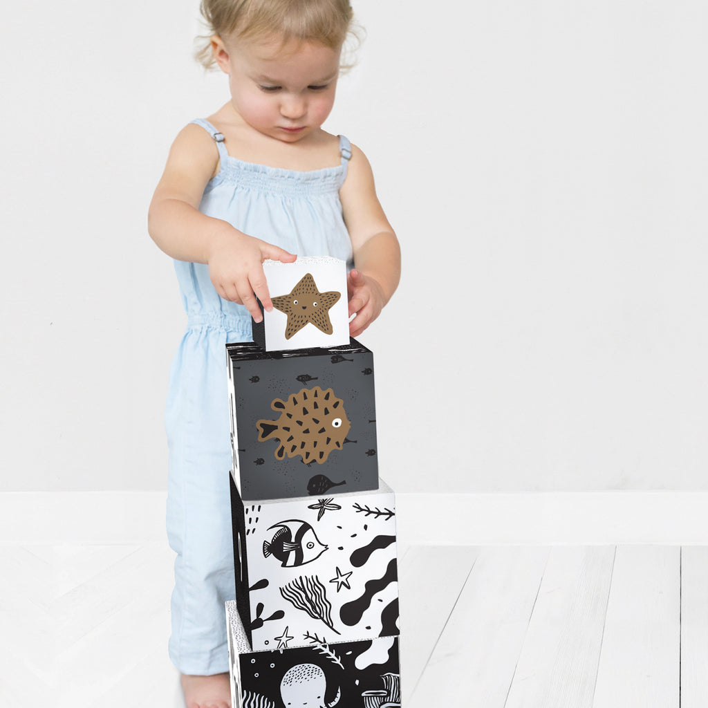 Wee Gallery Nesting Blocks - Ocean Animals Blocks for Toddler, Kids