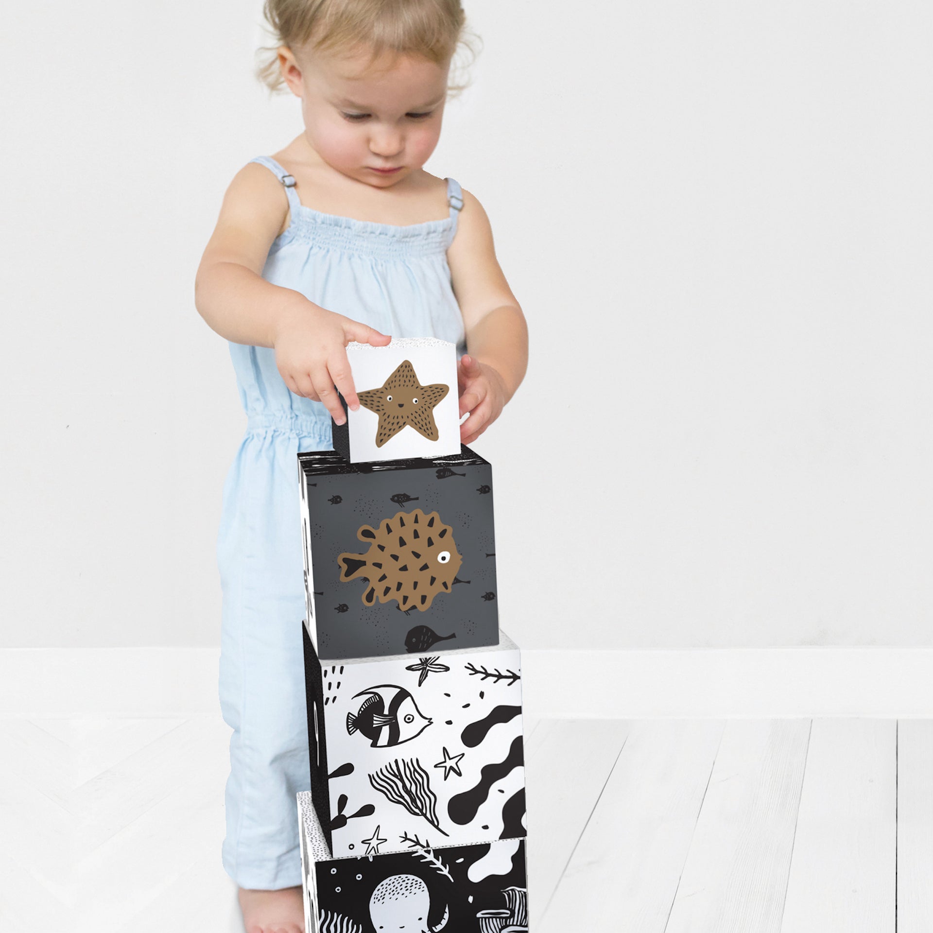 Wee Gallery Nesting Blocks - Ocean Animals Blocks for Toddler, Kids