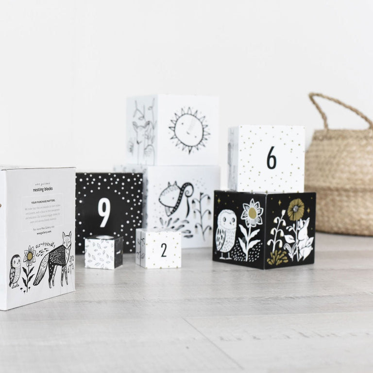 Wee Gallery Nesting Blocks - Woodland Numbers Blocks for Toddler, Kids